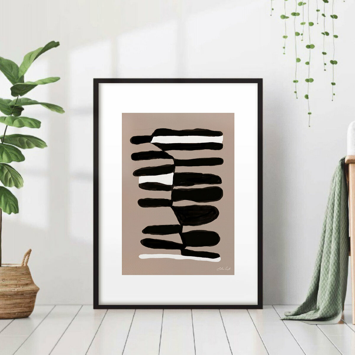 Постер "Темная абстракция линии и полосы" 50x70 в черной рамке на стену для интерьера