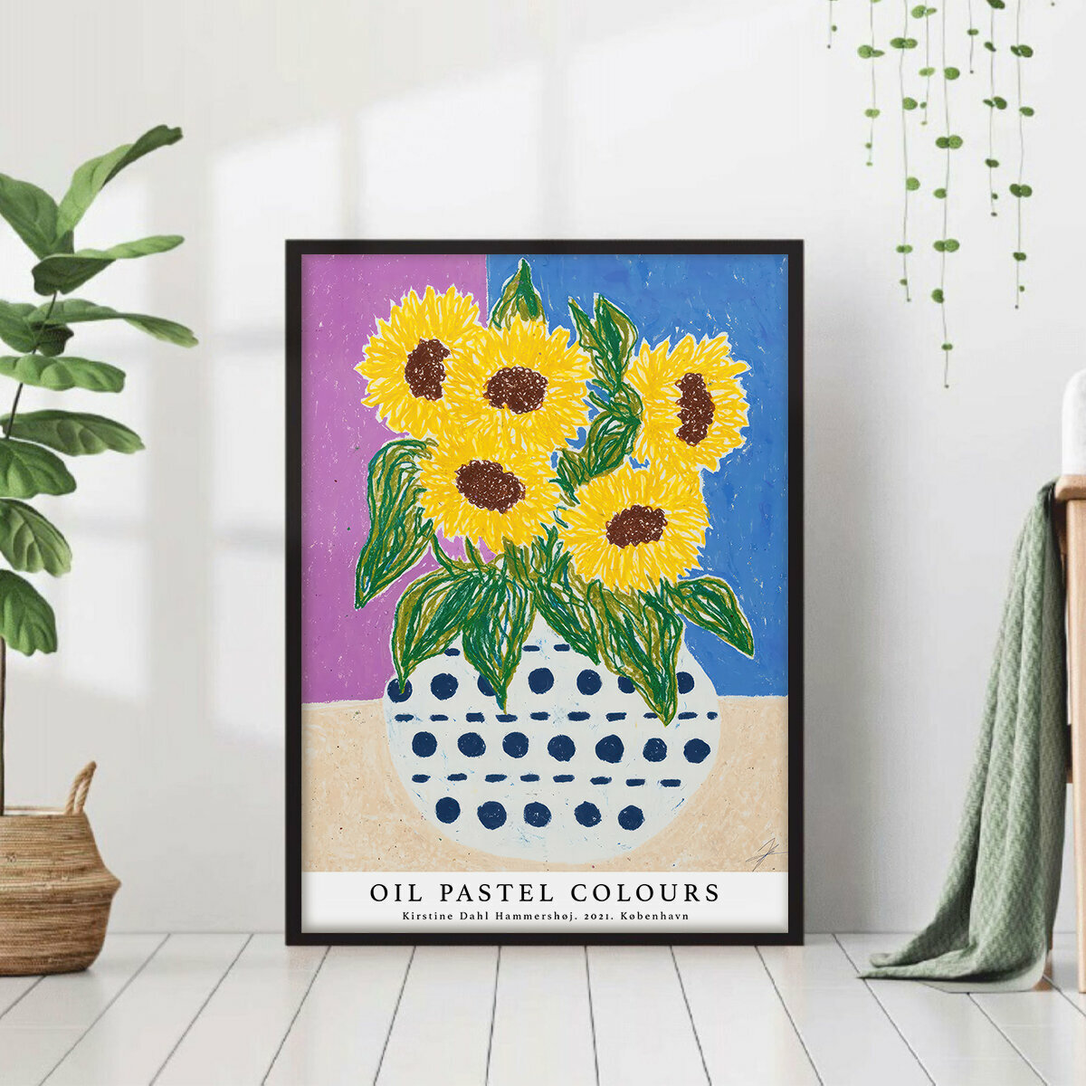 Постер "Подсолнухи в вазе" 50x70 в черной рамке на стену для интерьера