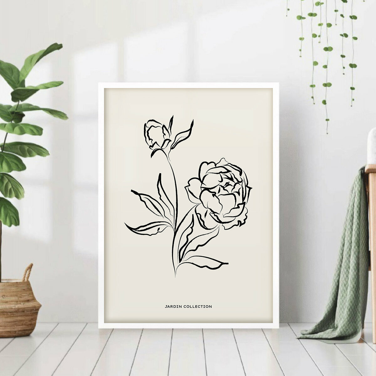 Постер "Пионы рисунок" 40x50 в белой рамке на стену для интерьера