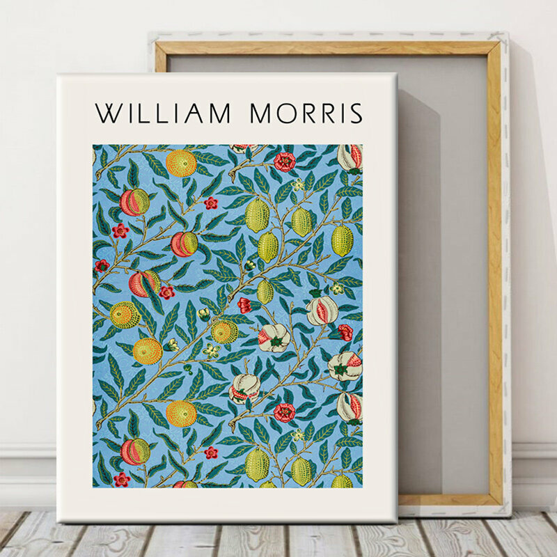 Картина на холсте 40х50 см "Моррис, фрукты, голубой узор", на стену для интерьера