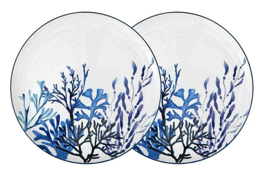 Набор 2 блюда, 36 см, керамика К, белых, круглых, Синие кораллы, Blue Coral (Maxwell&Williams)