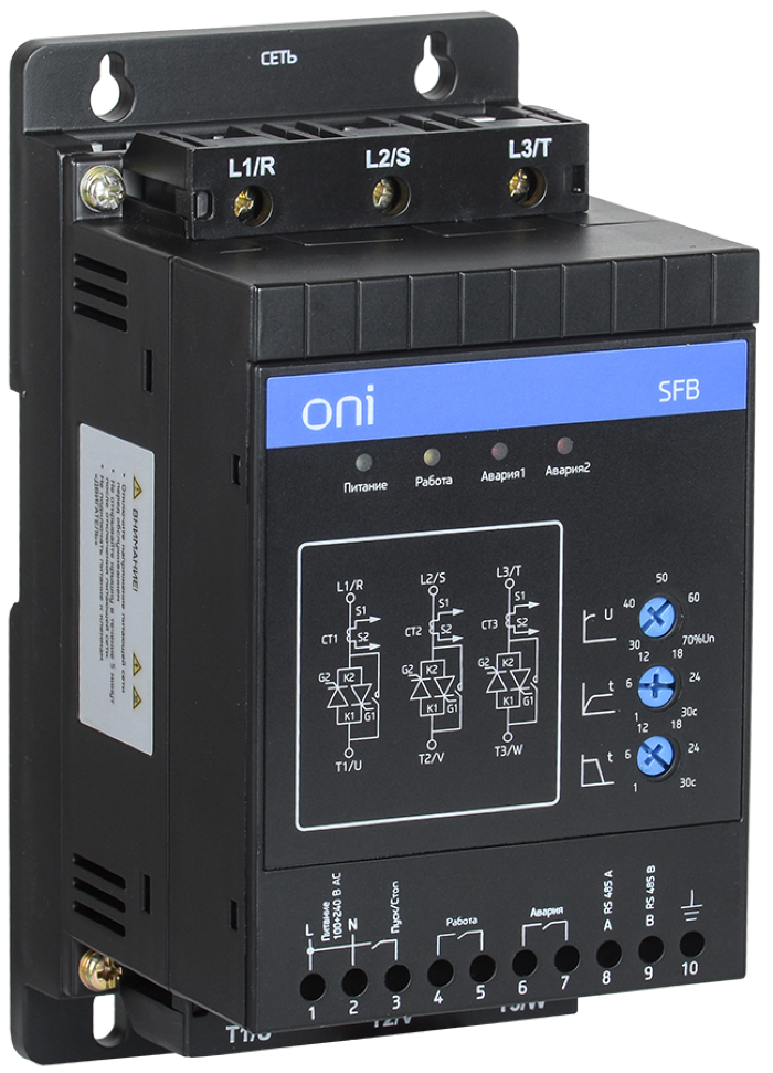 Устройство плавного пуска ONI / ОНИ SFB Modbus трехфазное, в пластиковом корпусе, черный, 400В, 7.5А, IP20 / электрика