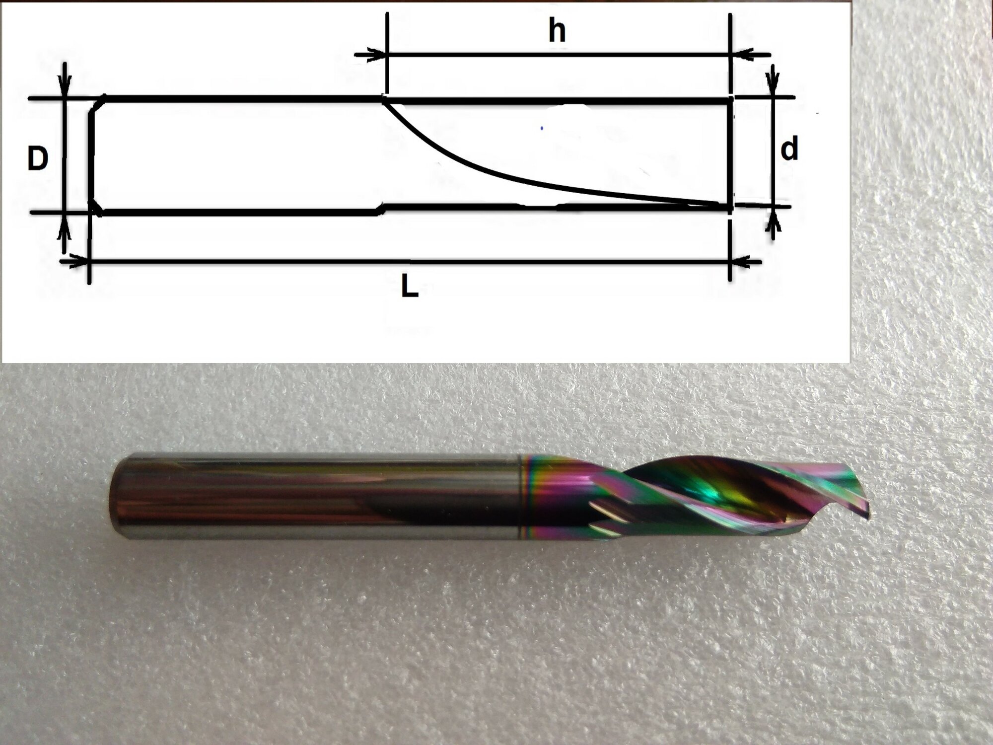 Однозаходная спиральная фреза по алюминию с DLС покрытием CTLDLС 6015, d-6/ h-15/ D-6/ L-50. для ЧПУ станка