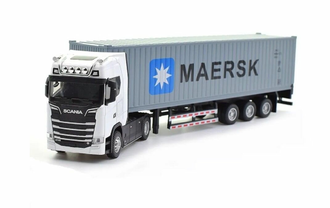Модель грузовика тягач Скания с прицепом-контейнером, инерционная, свет/звук, 31 см