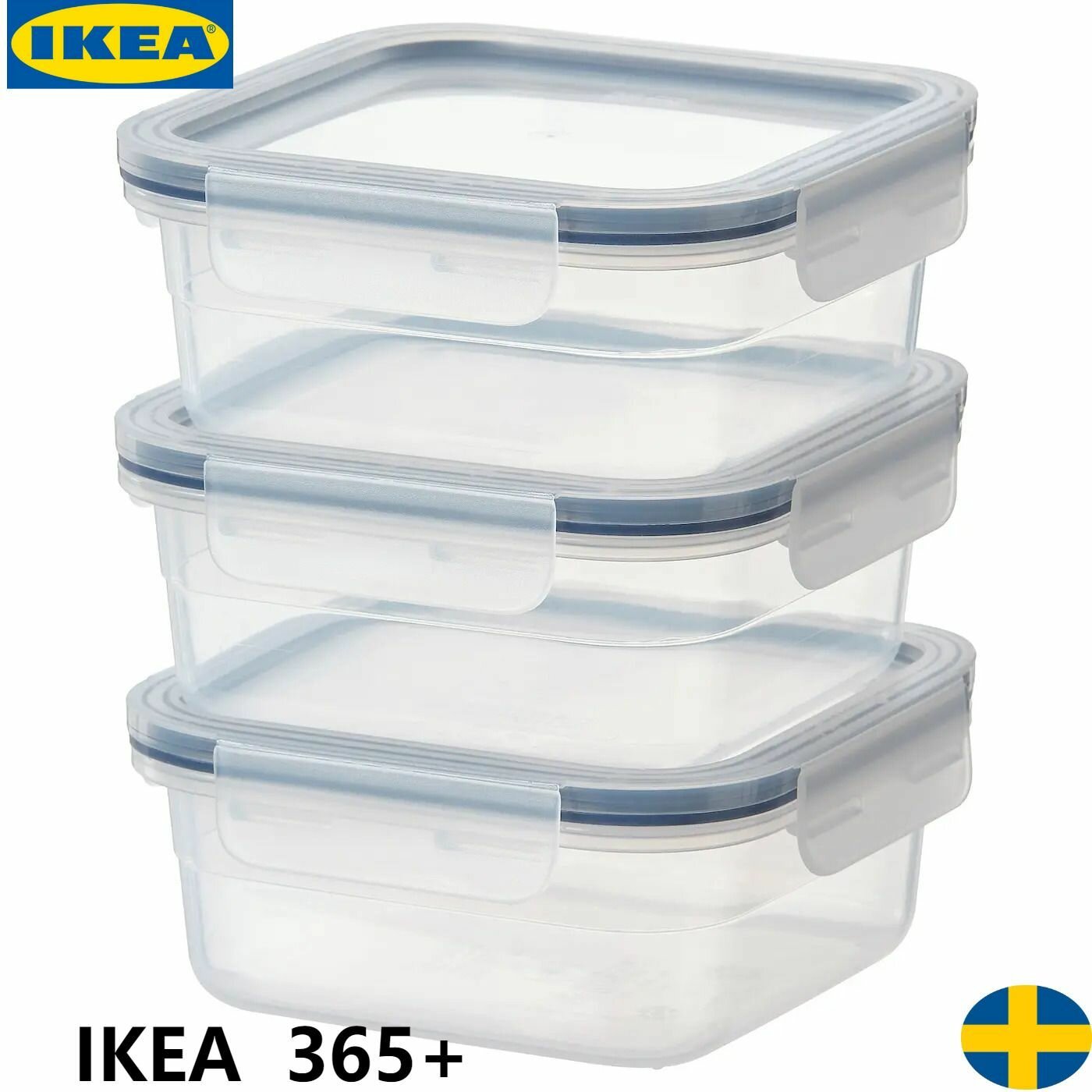 IKEA 365+ Набор Контейнеров для хранения пищевых продуктов с крышкой, 4-угольный/пластик, 750 мл