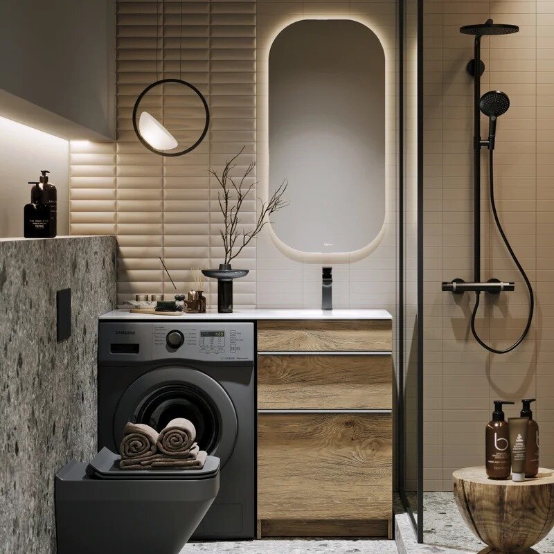 Мебель для ванной комнаты Aqwella Terra 53 R, напольная, под стиральную машину, дуб балтийский