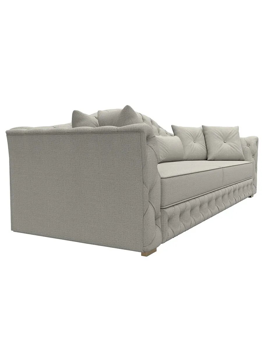 Диван прямой интерьерный Мельбурн на ножках,251х104х98 см, с каретной стяжкой, спальное место 198х140 см, рогожка бежевый — фото 1