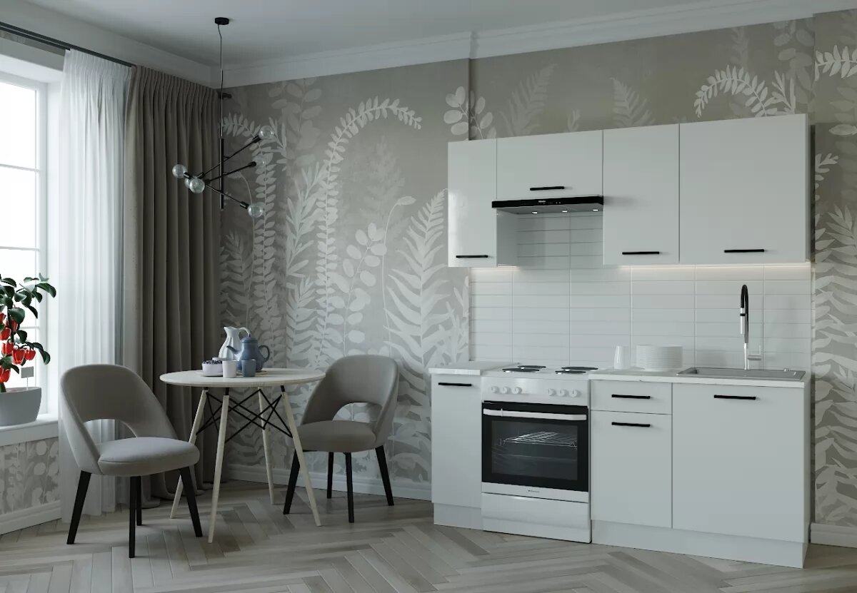 Кухонный гарнитур Sanvut Жемчуг-1800 столешница 26 мм, каркас ЛДСП, фасад ЛДСП, Белый/Жемчуг