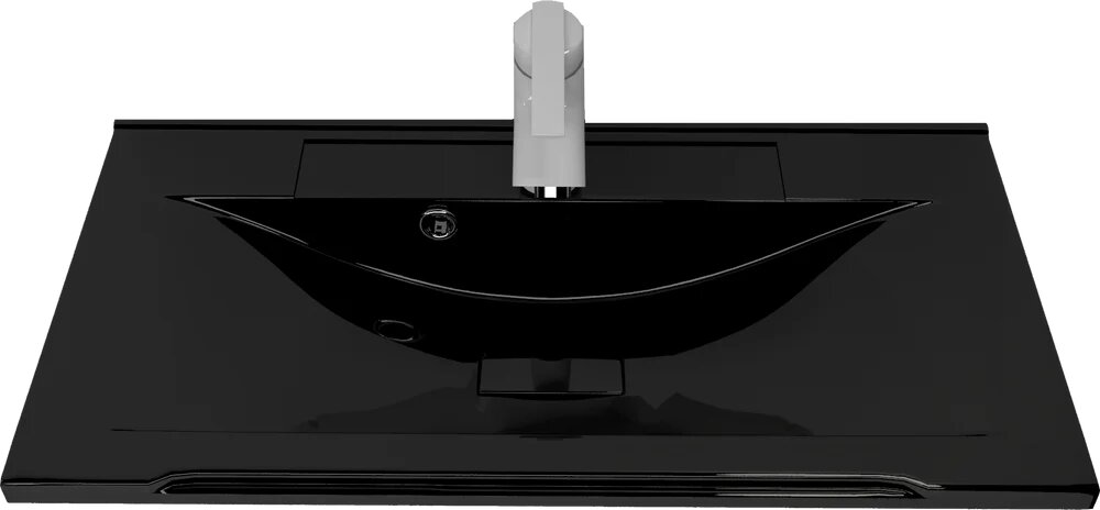 Мебельная раковина Stella Polar Корвет 64 встраиваемая, из искусственного мрамора, раковина для ванной, со сливом-переливом, черная, прямоугольная