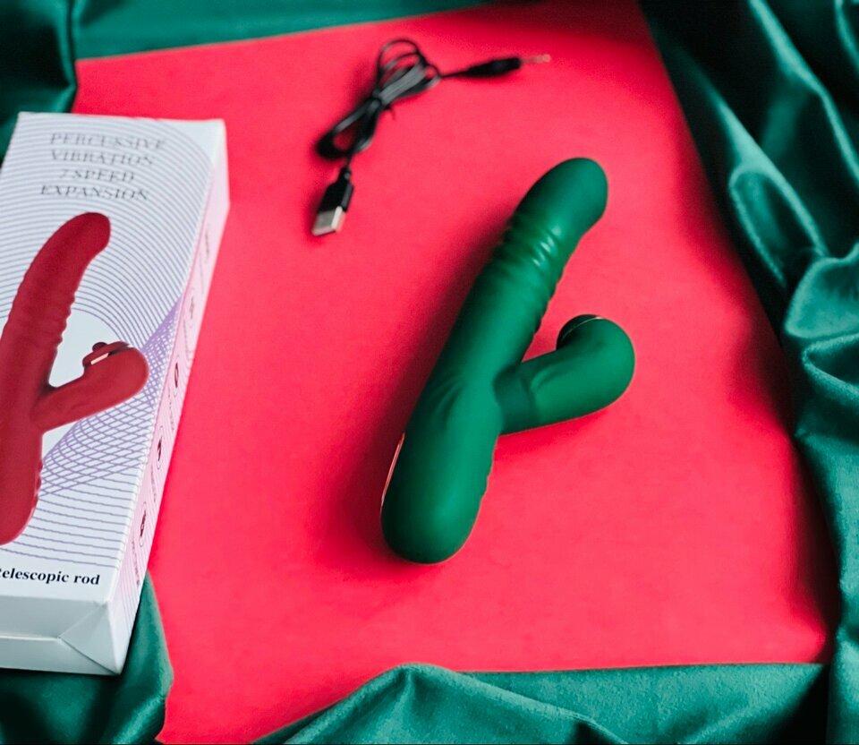 Вращающийся вибратор с вакуумным стимулятором клитора из силикона, зелёный, 7832 as