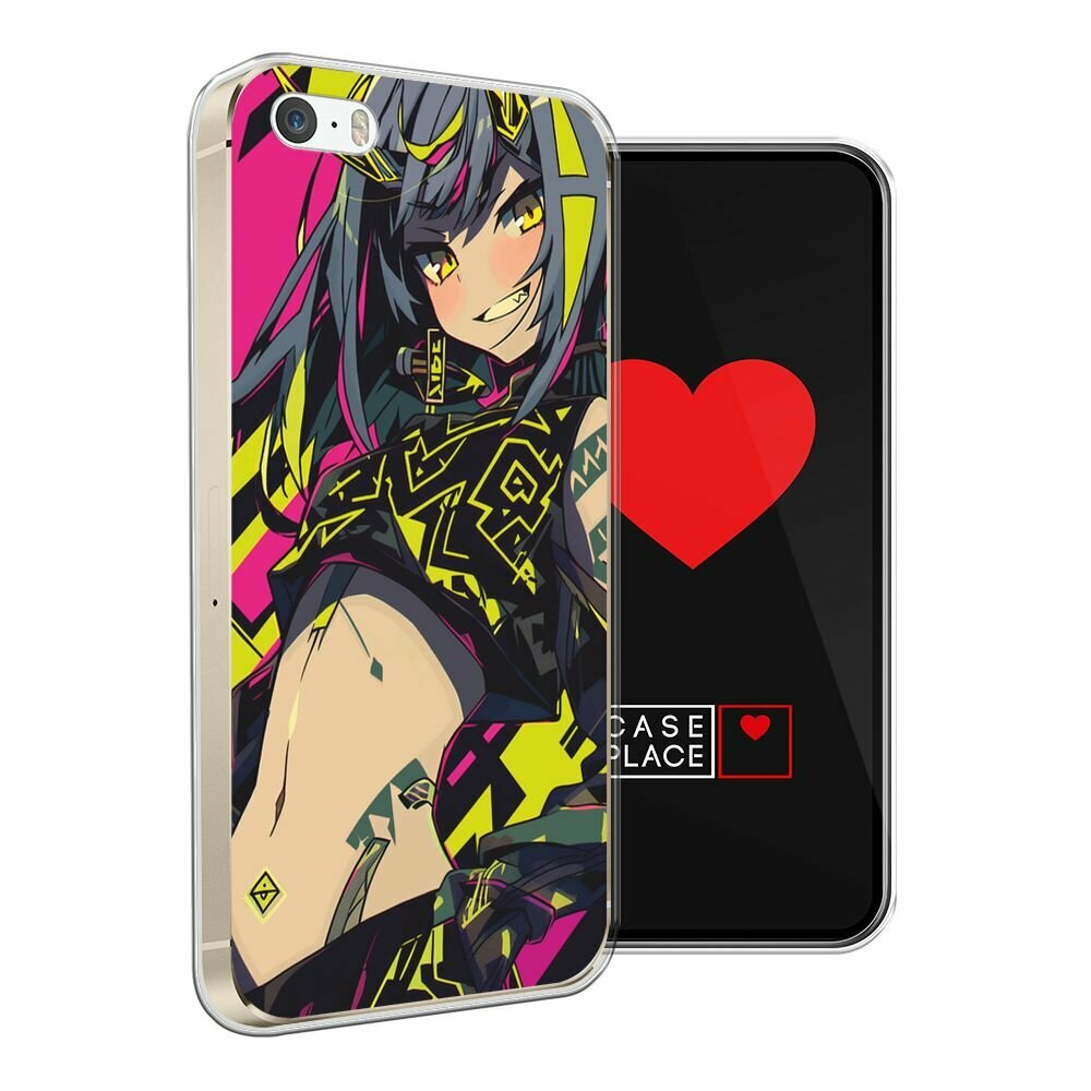 Чехол на Apple iPhone 5/5S/SE / Айфон 5/5S/SE с принтом "Девушка в кибер костюме" — фото 1