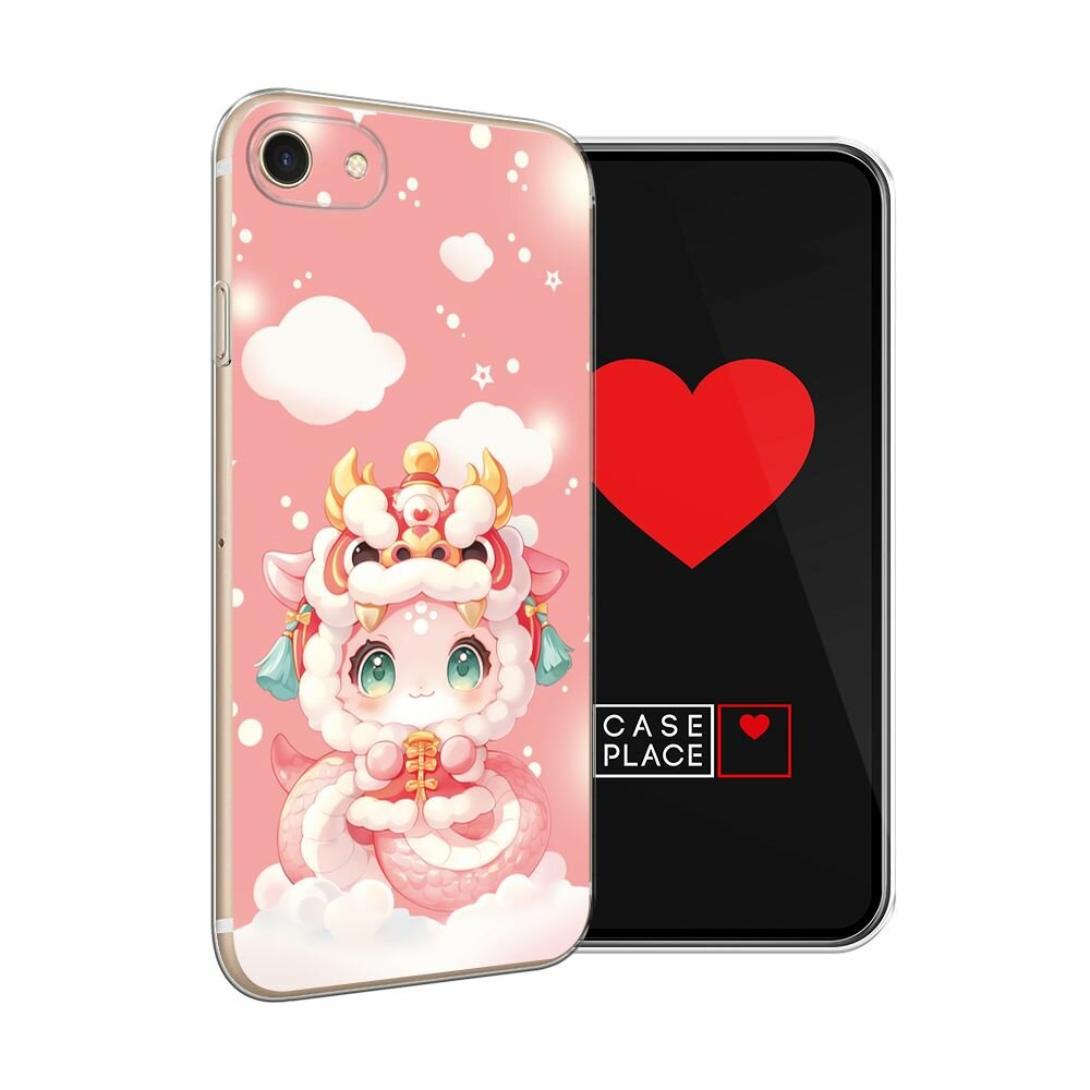 Чехол на Apple iPhone 7 / Айфон 7 с принтом Розовая китайская змейка 1 — фото 1