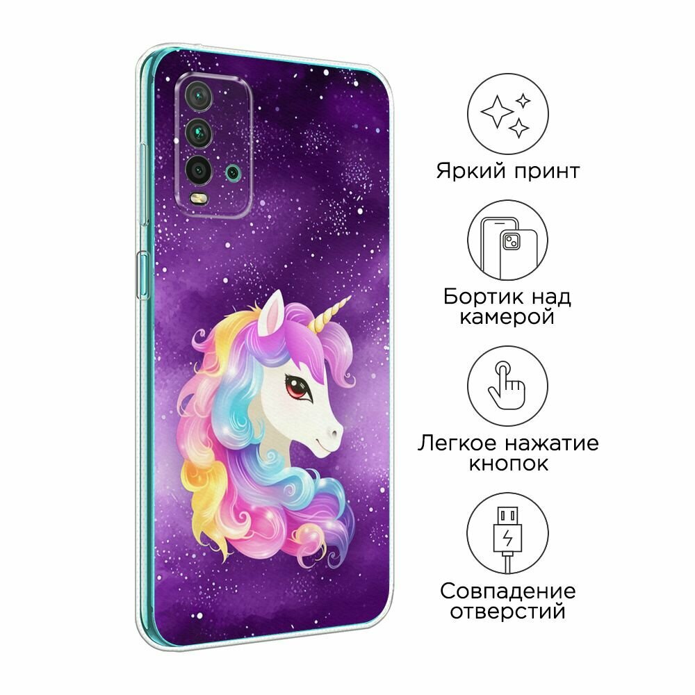 Чехол на Xiaomi Redmi 9T / Сяоми Редми 9Т с принтом "Кудрявый единорог" — фото 1