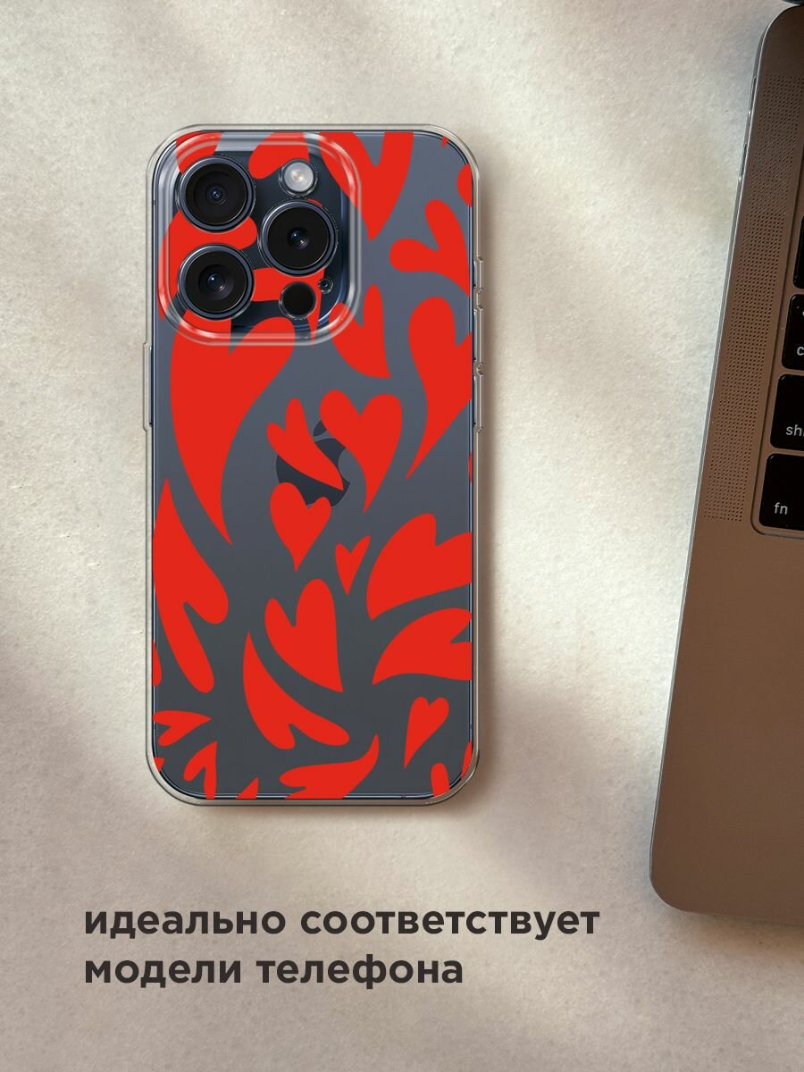 Чехол на Apple iPhone 15 Pro / Айфон 15 Про с принтом "Crazy hearts 2 - 14 февраля", прозрачный — фото 1