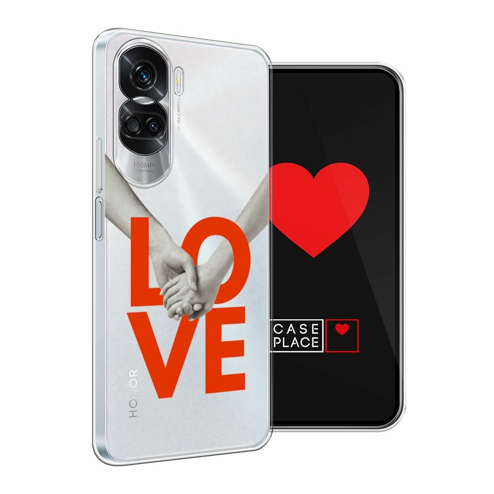Чехол на Honor 90 Lite / Хонор 90 Лайт с принтом "Love holding hands - 14 февраля", прозрачный — фото 1
