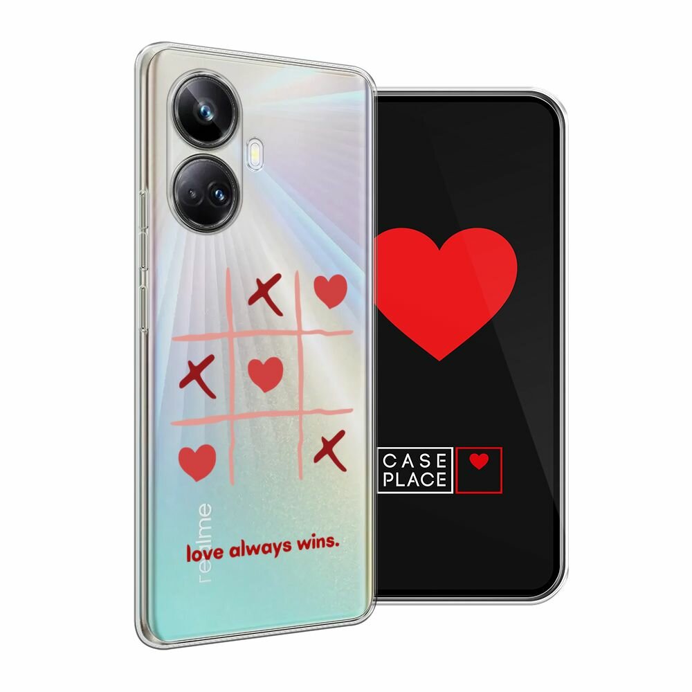 Чехол на Realme 10 Pro+ / Реалми 10 Про+ с принтом "love always wins - 14 февраля", прозрачный — фото 1