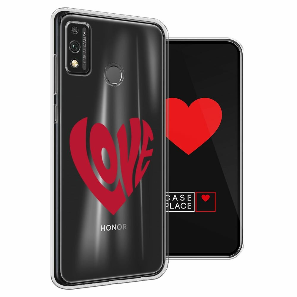 Чехол на Honor 9X Lite / Хонор 9X Лайт с принтом Love heart 2, прозрачный — фото 1