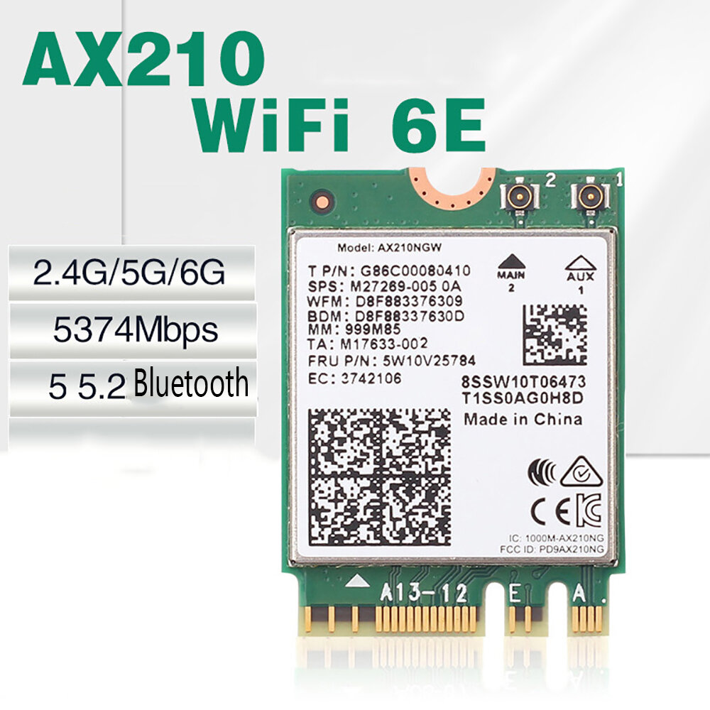 Многополосная wifi-карта AX210NGW для Intel Wi-Fi 6E AX210NGW NGFF M.2 2230 Трехдиапазонная карта AX210 Wifi Bluetooth 5.2 Беспроводной Сетевой адаптер 802.11ax для портативных ПК для Windows 10 Windows 11