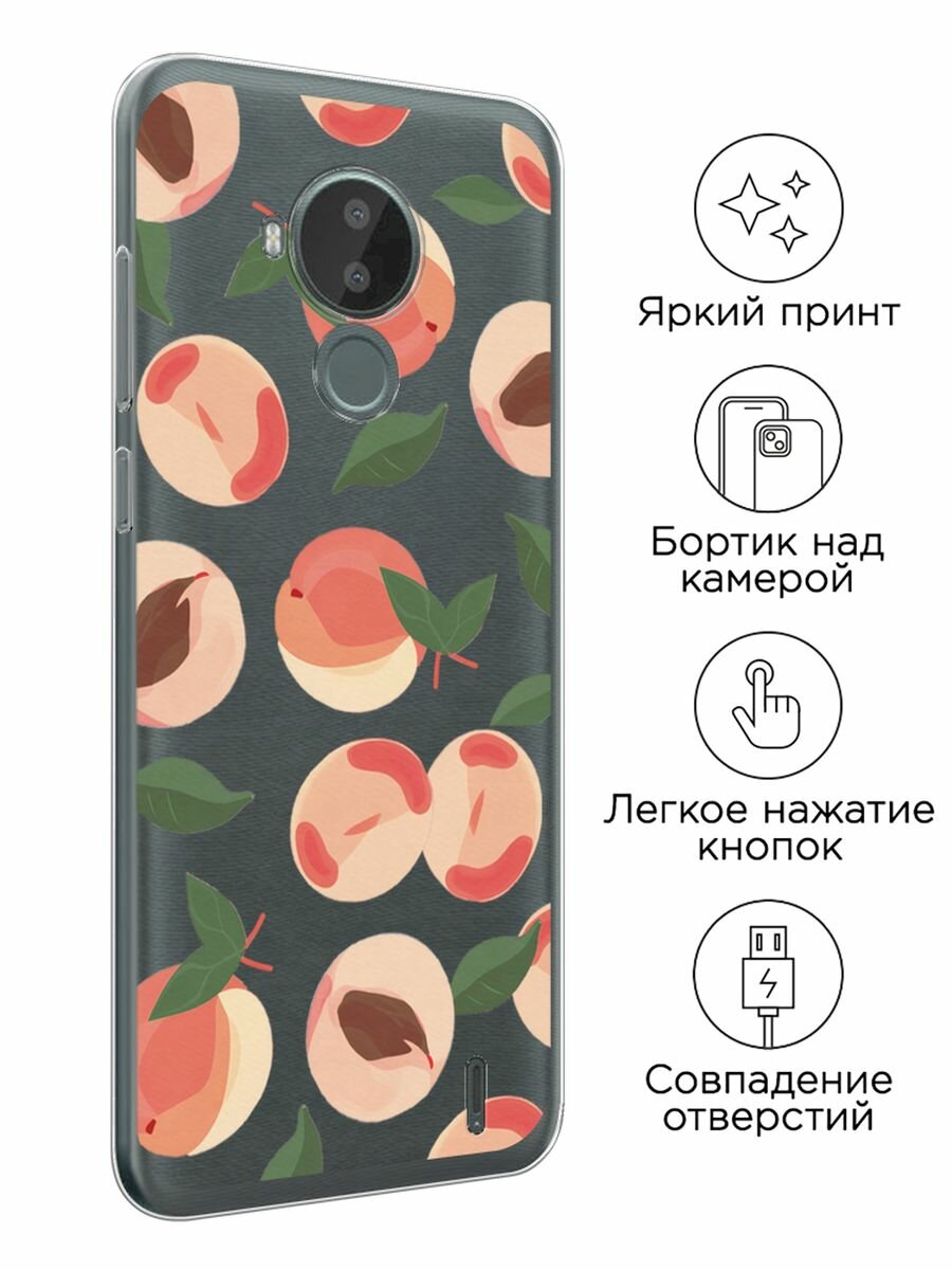 Чехол на Nokia C30 / Нокия C30 с принтом "Нежные персики паттерн 2", прозрачный — фото 1