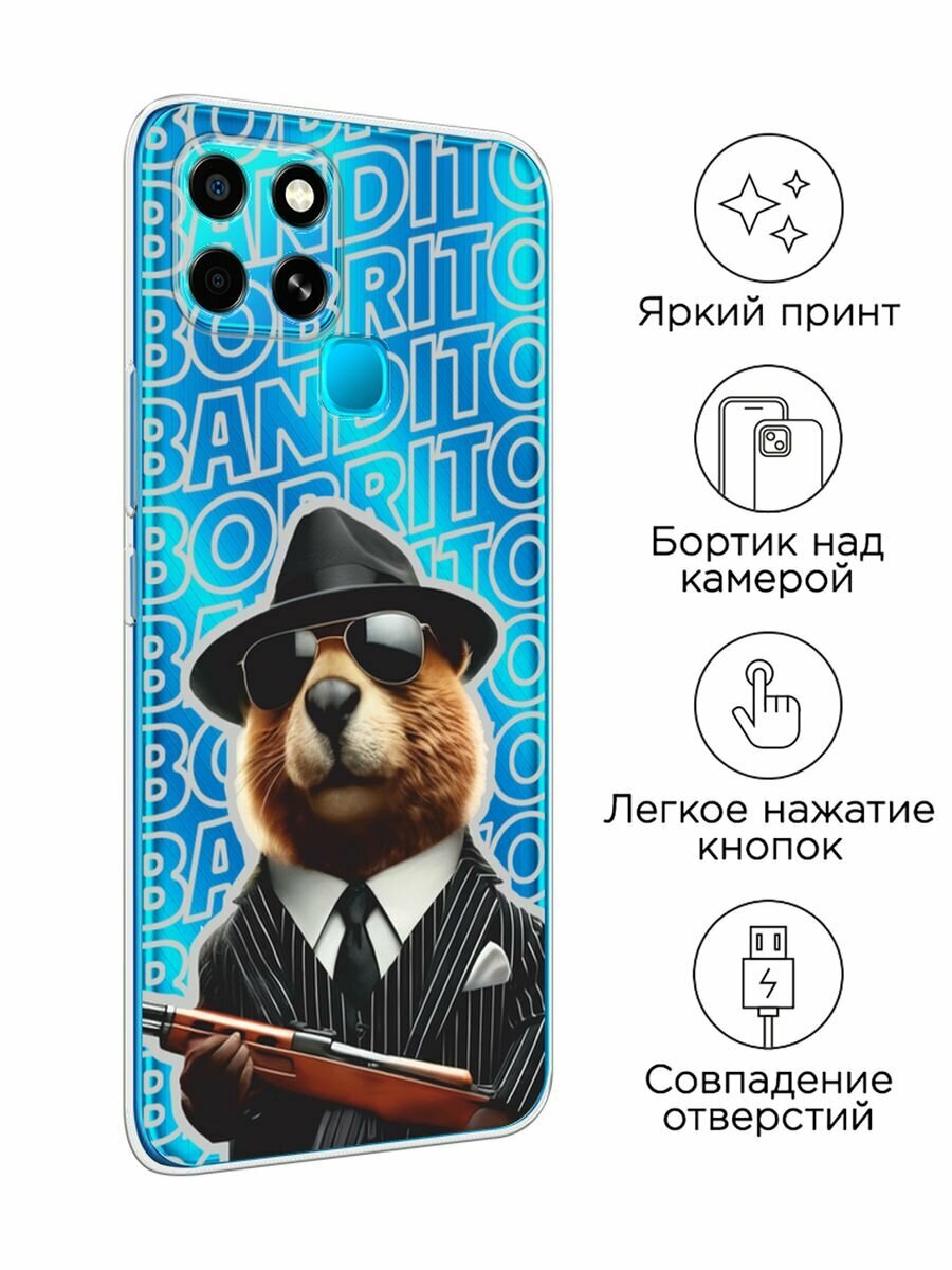 Чехол на Infinix Smart 6 / Инфиникс Смарт 6 с принтом "Бобрито бандито 2", прозрачный — фото 1