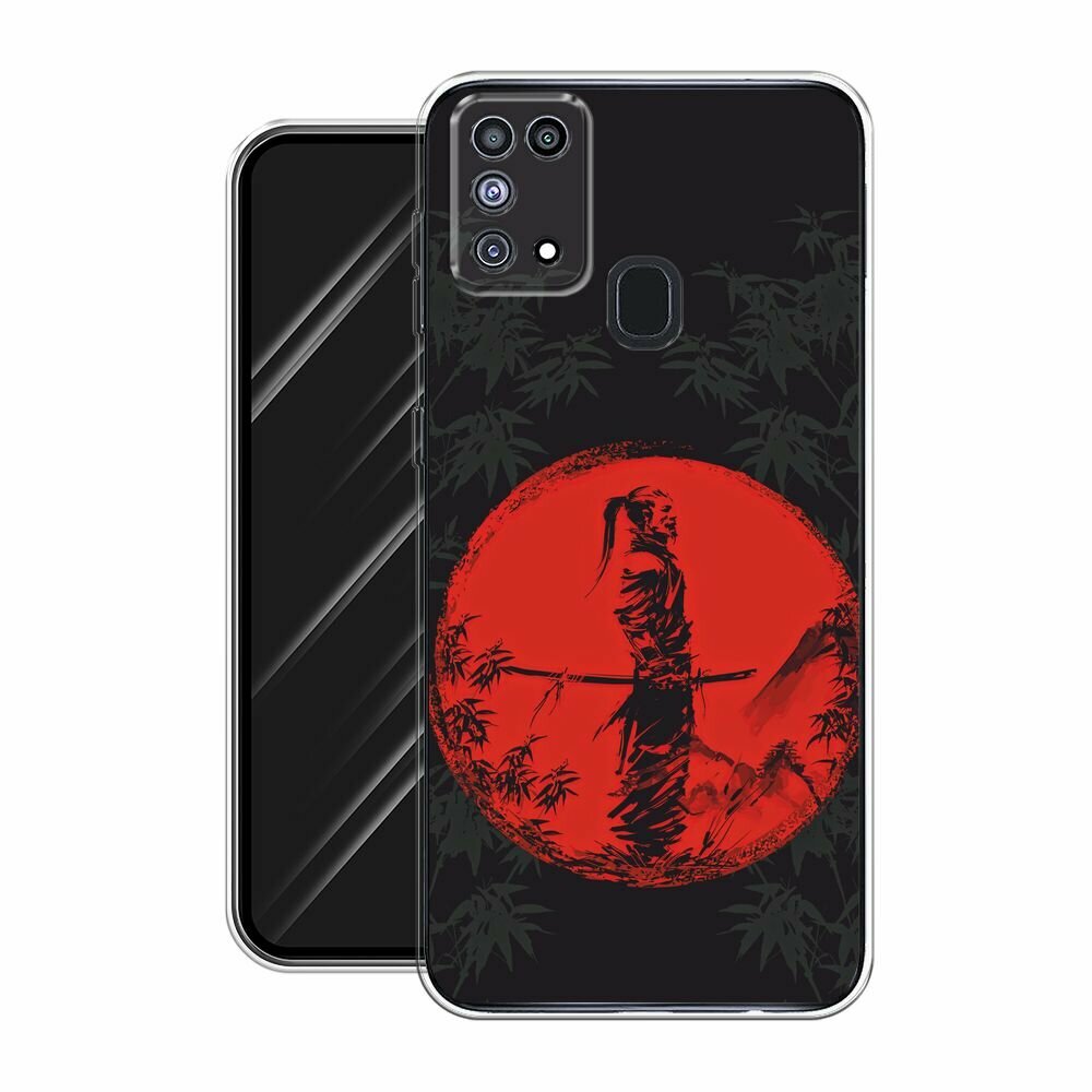 Чехол на Samsung Galaxy M31 / Самсунг Галакси М31 с принтом "Самурай на красном фоне" — фото 1