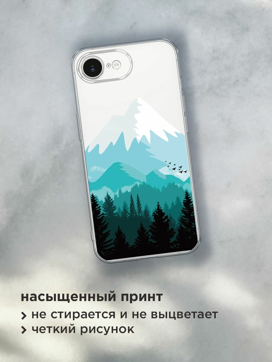 Чехол на Apple iPhone 16e/17e / Айфон 16е/17e с принтом "Синяя снежная гора", прозрачный — фото 1