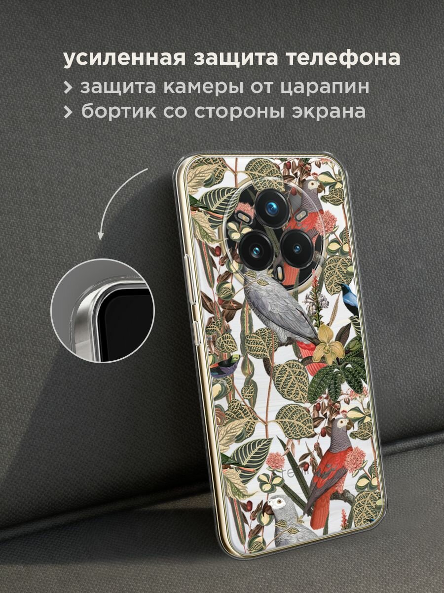 Чехол на Realme 14 Pro+ / Реалми 14 Про+ с принтом "Tropical pattern", прозрачный — фото 1
