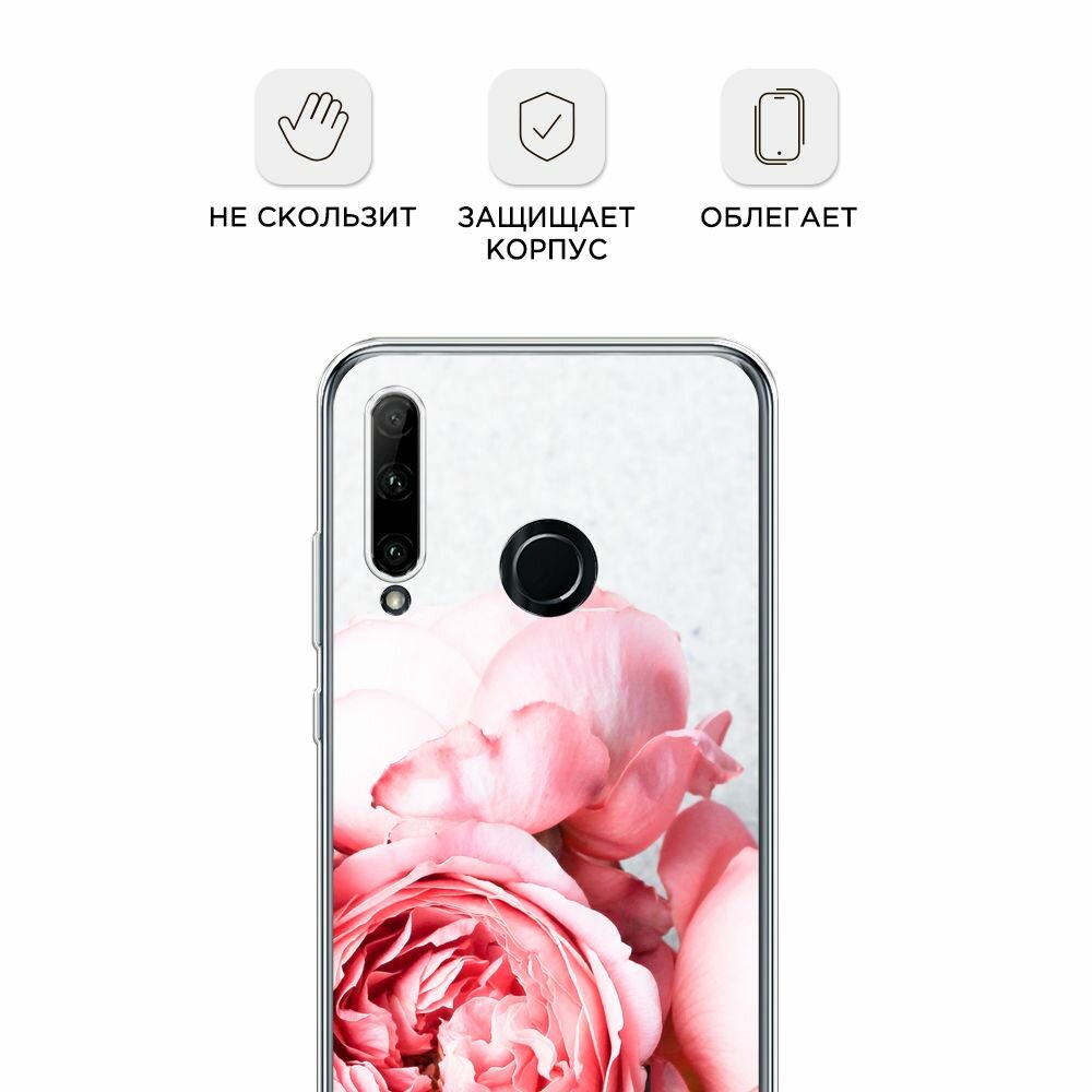 Чехол на Honor 10i/20 Lite 2019/20e/Huawei P Smart Plus 2019 / Хонор 10i с принтом "Пионы на белом" — фото 1