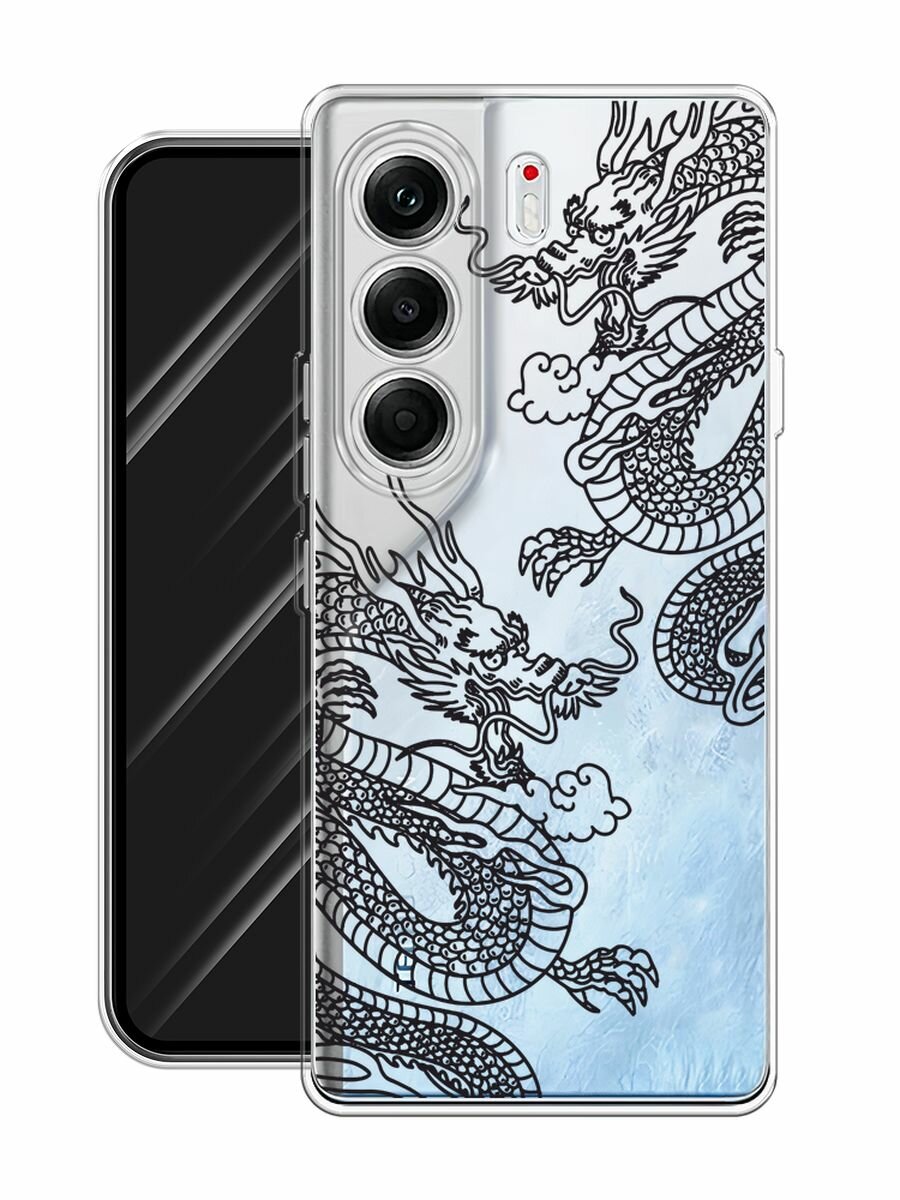 Чехол на Tecno Camon 40 Pro / Текно Камон 40 Про с принтом "Два китайских дракона", прозрачный — фото 1