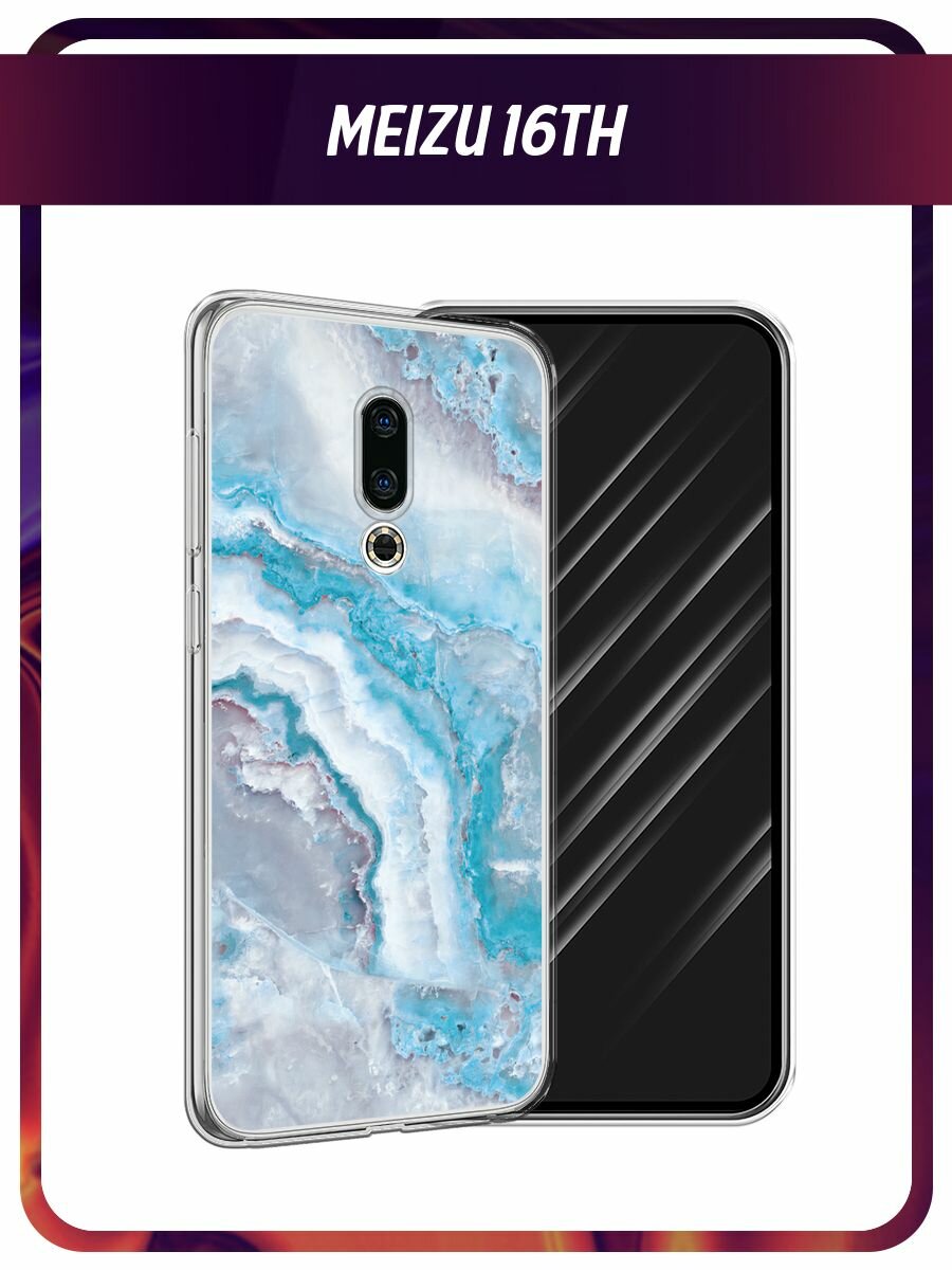 Чехол на Meizu 16th / Мейзу 16th с принтом "Нежно-голубой мрамор"