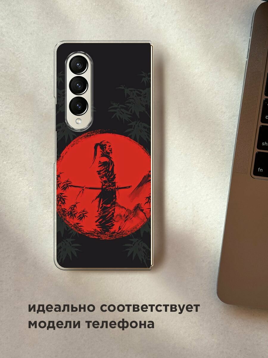 Чехол на Samsung Galaxy Z Fold 4 / Самсунг Галакси Зет Фолд 4 с принтом "Самурай на красном фоне" — фото 1