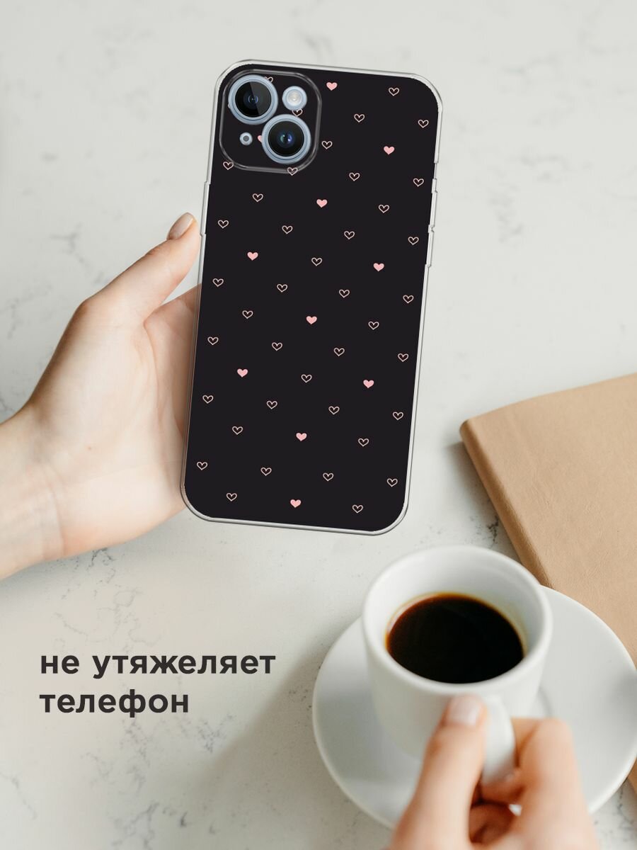 Чехол на Apple iPhone 14 / Айфон 14 с принтом "Черный фон и сердечки" — фото 1