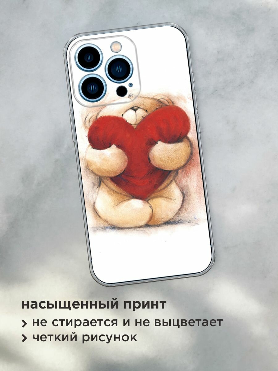 Чехол на Apple iPhone 13 Pro / Айфон 13 Про с принтом "Мишка с сердцем 1" — фото 1