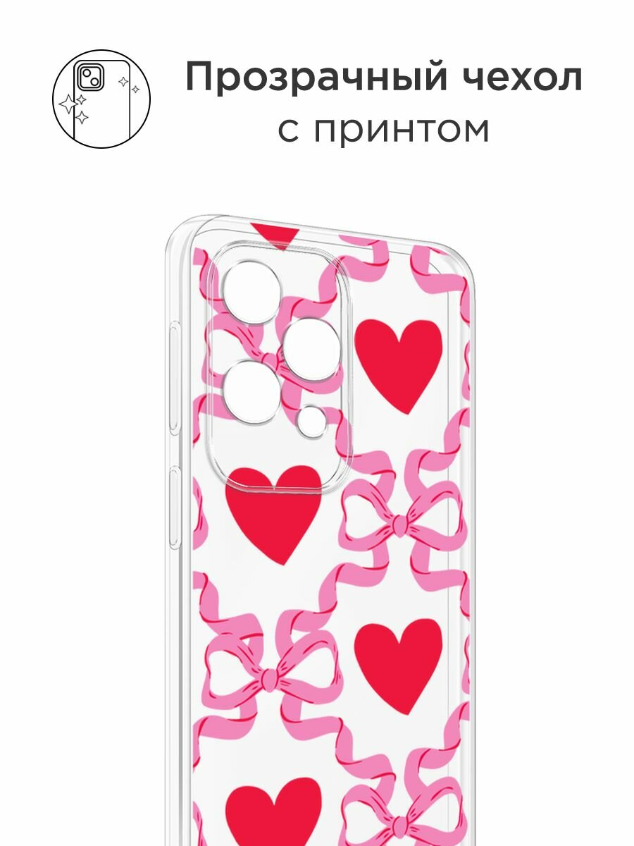 Чехол на Honor X6c / Хонор X6c с принтом "Hearts and ribbons 2 - 14 февраля", прозрачный — фото 1