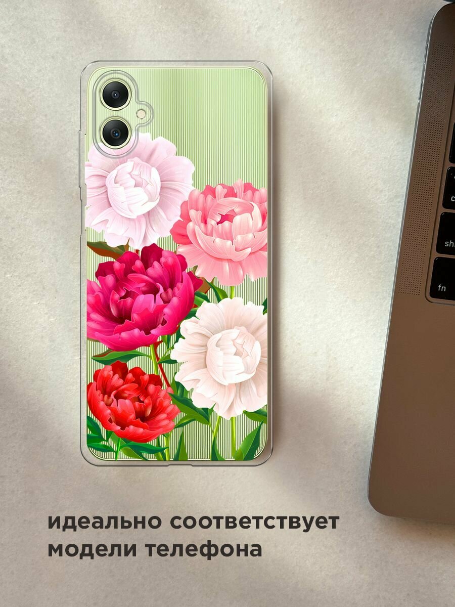 Чехол на Samsung Galaxy A06 / Самсунг Галакси А06 с принтом "Большие пионы", прозрачный — фото 1