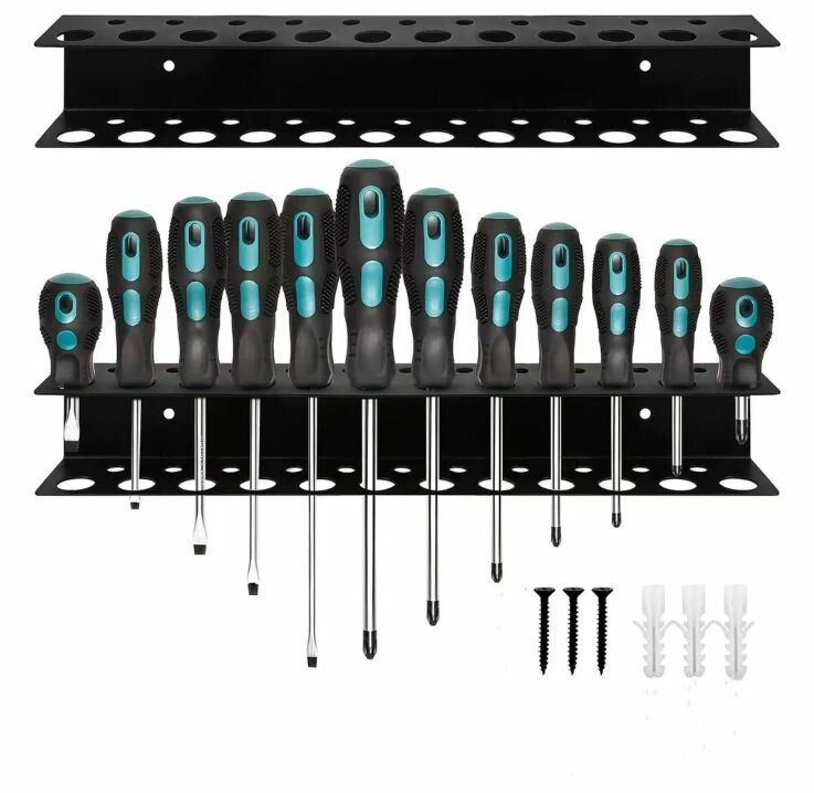19-отверстный органайзер для отверток, настенный держатель для инструментов, хранение шестигранных и крестовых отверток, плоскогубцев и ключей