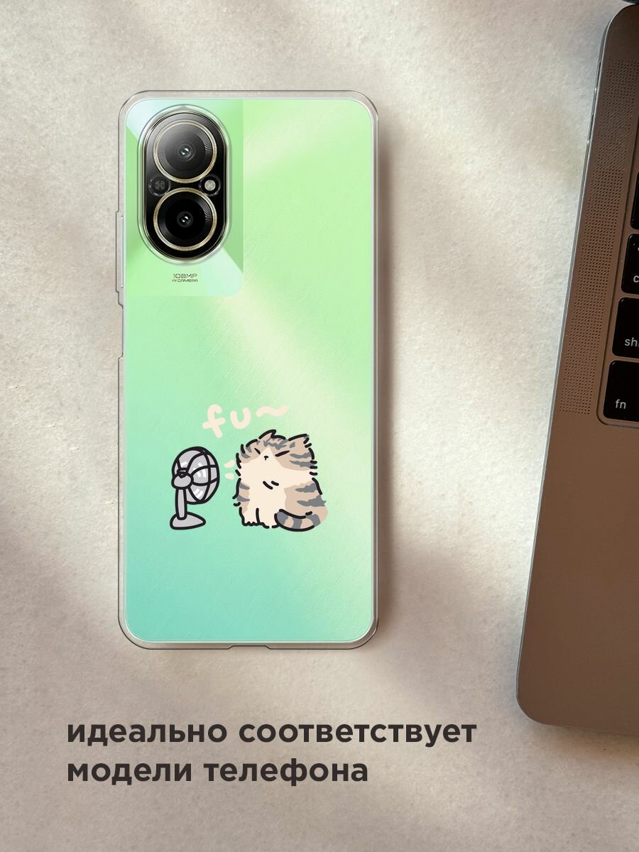 Чехол на Realme C67 4G / Реалми C67 4G с принтом "Котик с вентилятором", прозрачный — фото 1