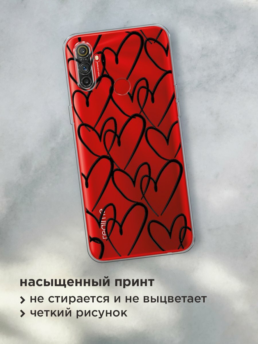 Чехол на Realme C3 / Реалми C3 с принтом "Hearts doodle black 1" — фото 1