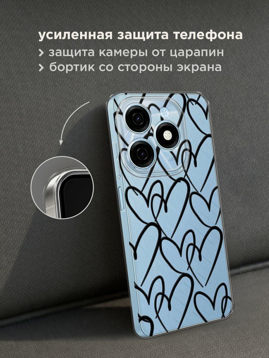 Чехол на Tecno Spark 20 / Текно Спарк 20 с принтом "Hearts doodle black 1" — фото 1