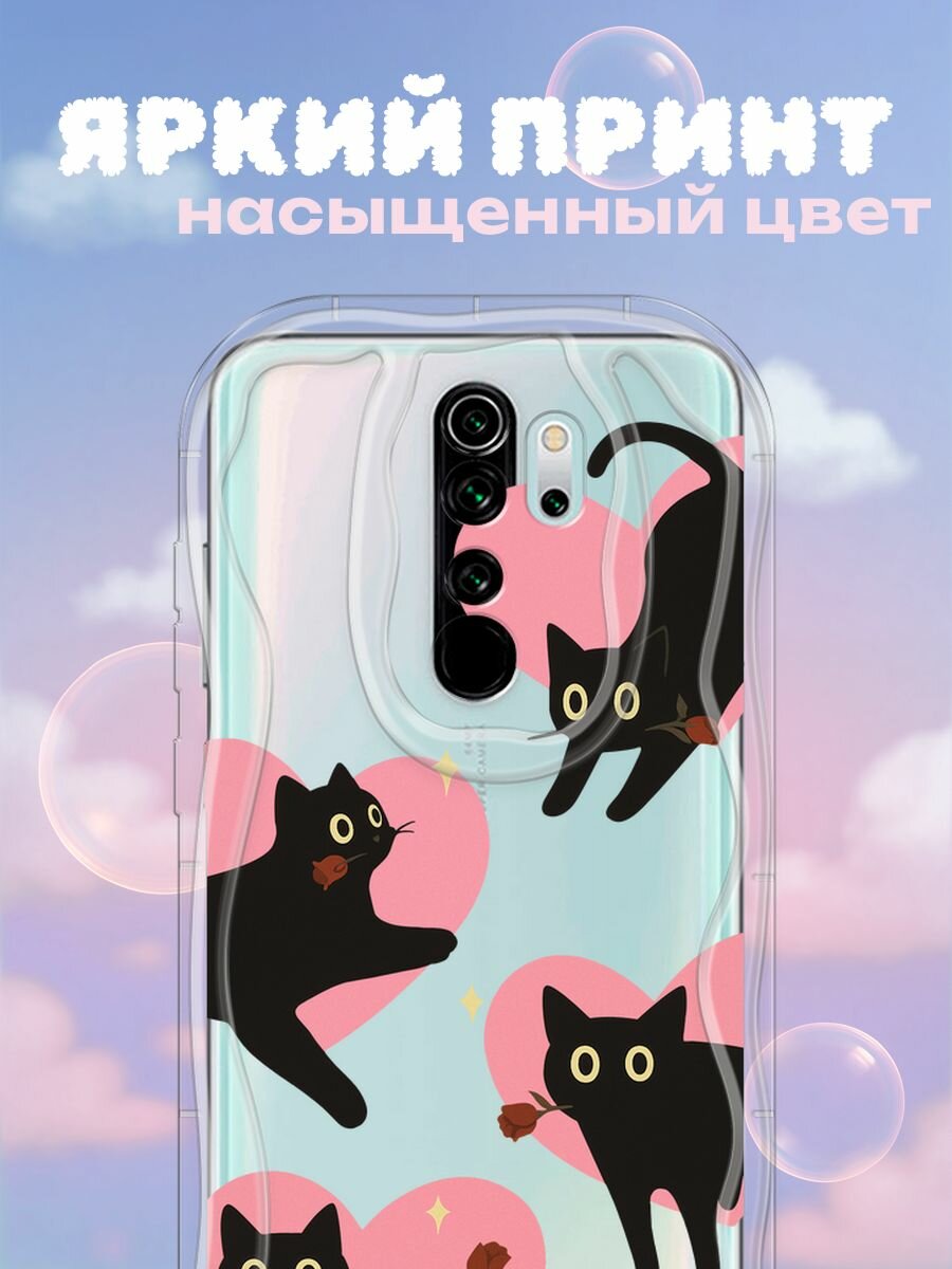 Чехол на Xiaomi Redmi Note 8 Pro / Редми Нот 8 Про с принтом "Котики с розой" — фото 1