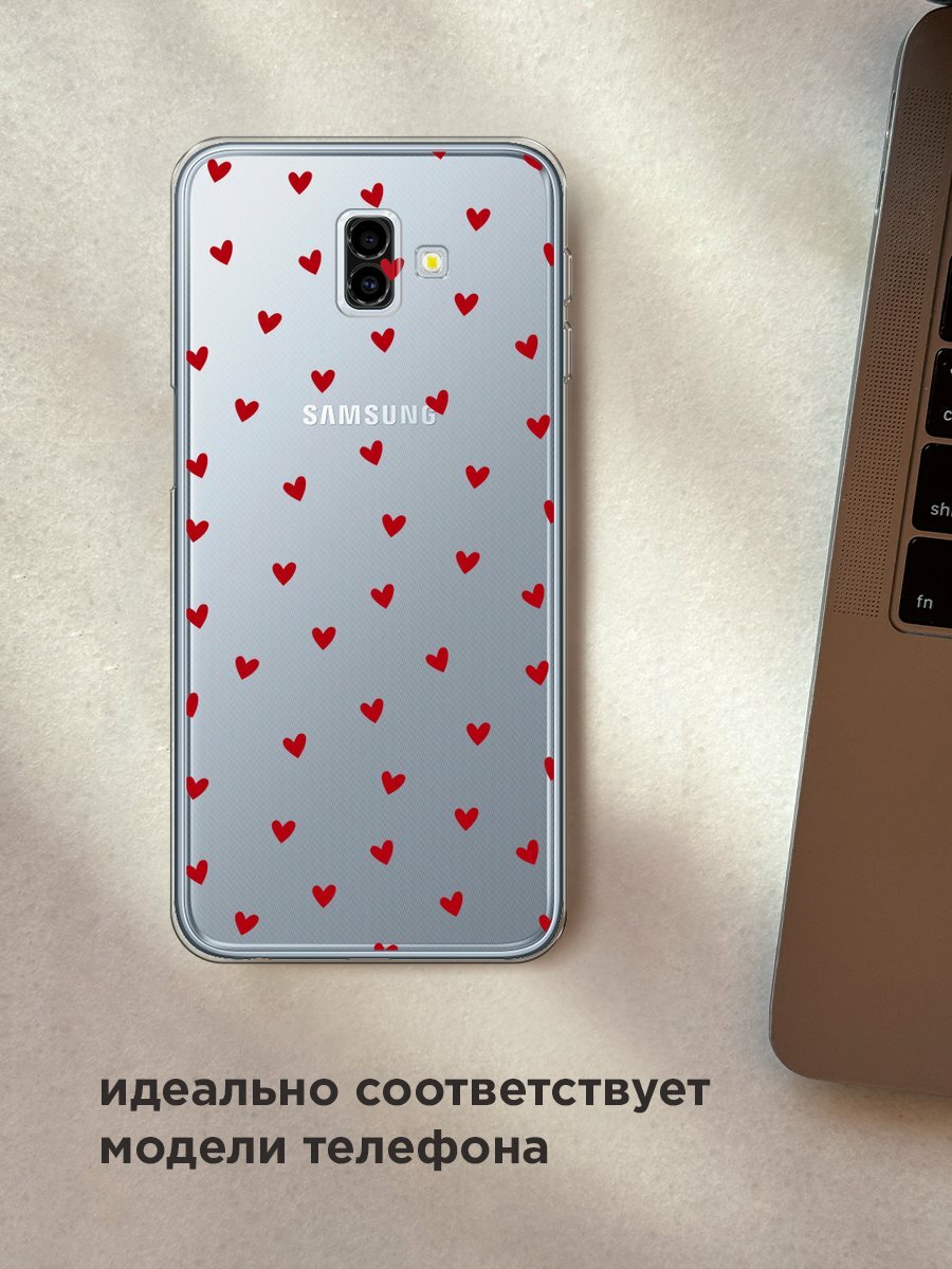 Чехол на Samsung Galaxy J6 + / Самсунг Галакси J6 Плюс 2018 с принтом "Red hearts", прозрачный — фото 1