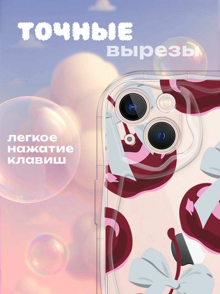 Чехол на Apple iPhone 13 / Айфон 13 с принтом "Вишни с бантами" — фото 1