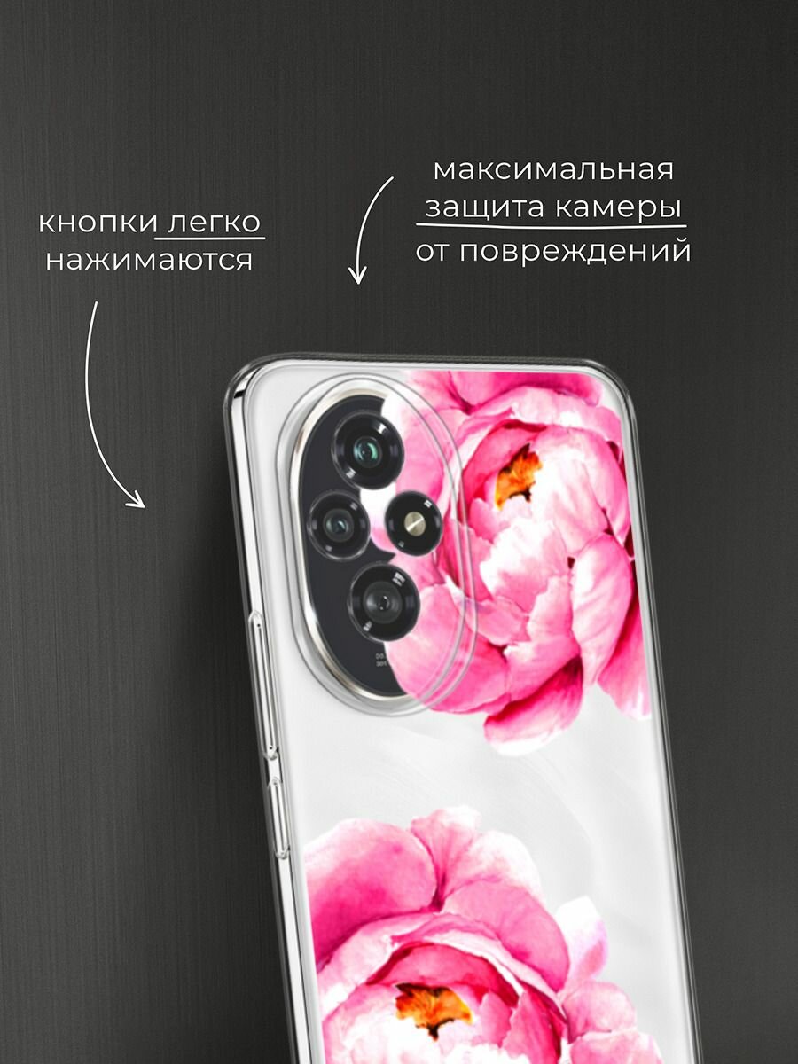 Чехол на Honor 200 / Хонор 200 с принтом "Open peonies", прозрачный — фото 1