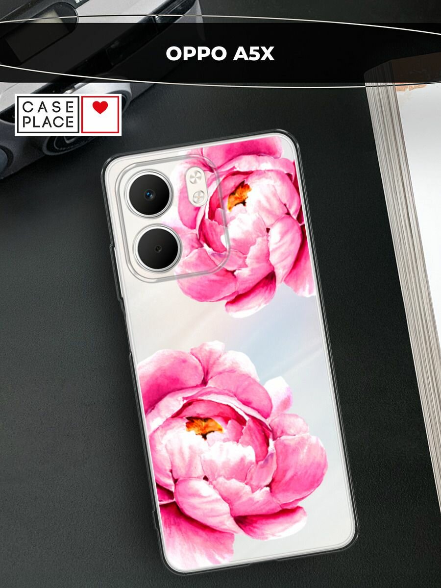 Чехол на Oppo A5x / Оппо А5x с принтом "Open peonies", прозрачный