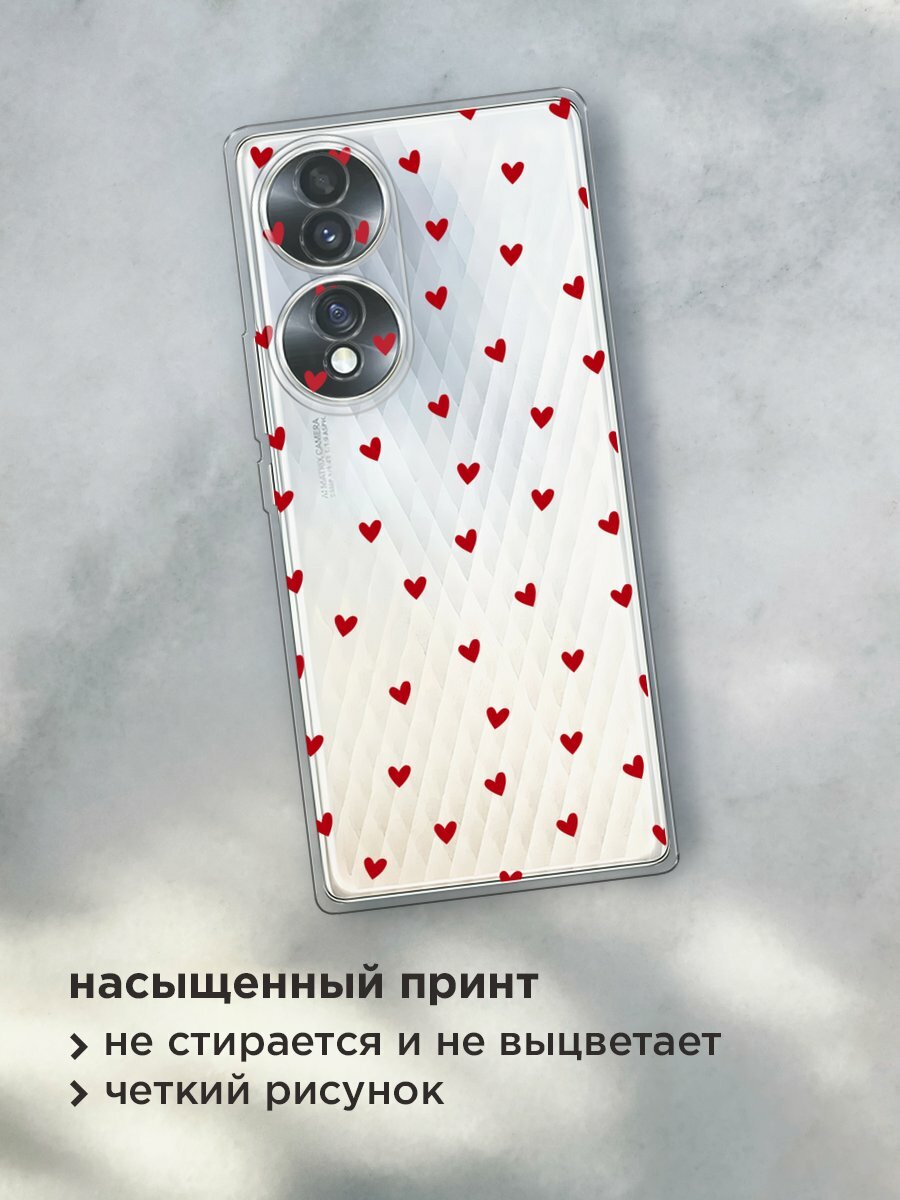Чехол на Honor 70 / Хонор 70 с принтом "Red hearts", прозрачный — фото 1
