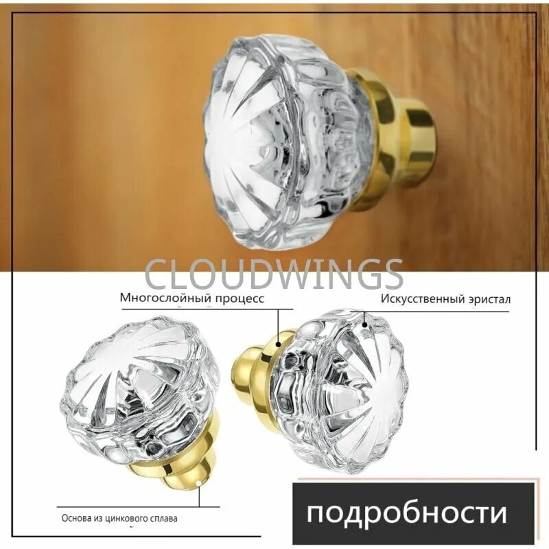 2 комплекта ручка дверная межкомнатная, Хрустальный шаровой замок, ретро/старом