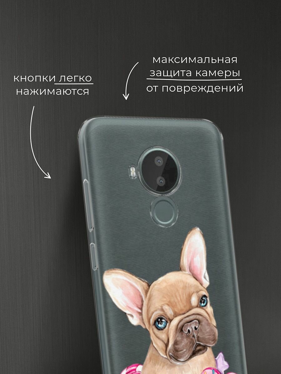 Чехол на Nokia C30 / Нокия C30 с принтом "Бульдог и сладости", прозрачный — фото 1