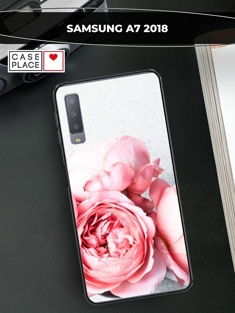Чехол на Samsung Galaxy A7 2018 / Самсунг Галакси А7 2018 с принтом "Пионы на белом"