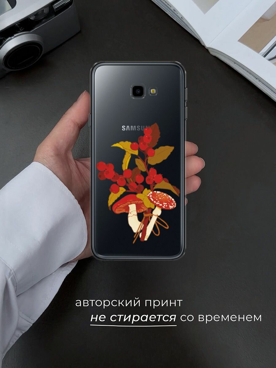 Чехол на Samsung Galaxy J4 Plus 2018 / Самсунг J4 Plus 2018 с принтом "Рябина с грибами", прозрачный — фото 1