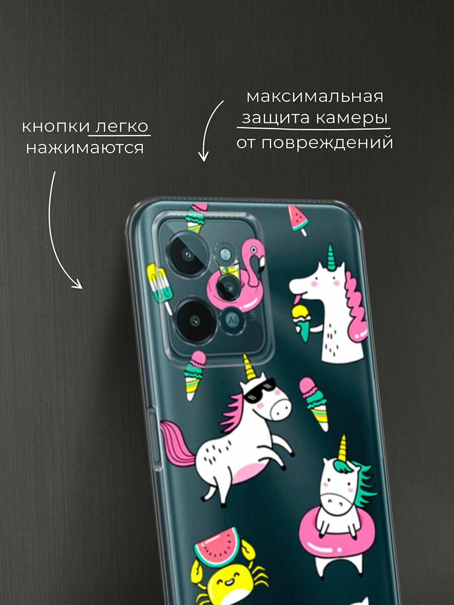 Чехол на Realme C31 / Реалми C31 с принтом "Единороги в отпуске", прозрачный — фото 1
